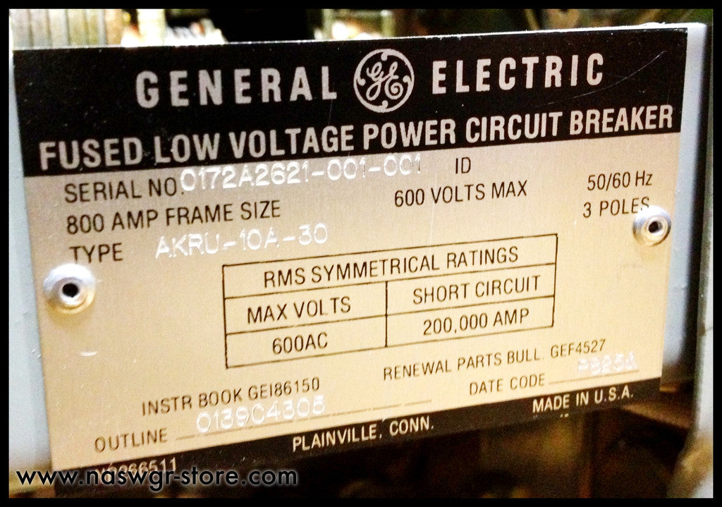 General Electric AKRU-10A-30 Circuit Breaker (E/O,D/O) - 800 Amp ...