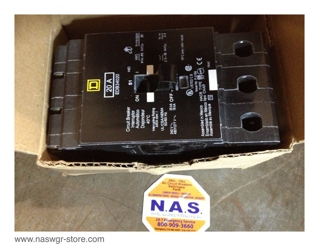 Square D EDB34020 Molded Case Circuit Breaker - 20 Amp - Unused — North ...