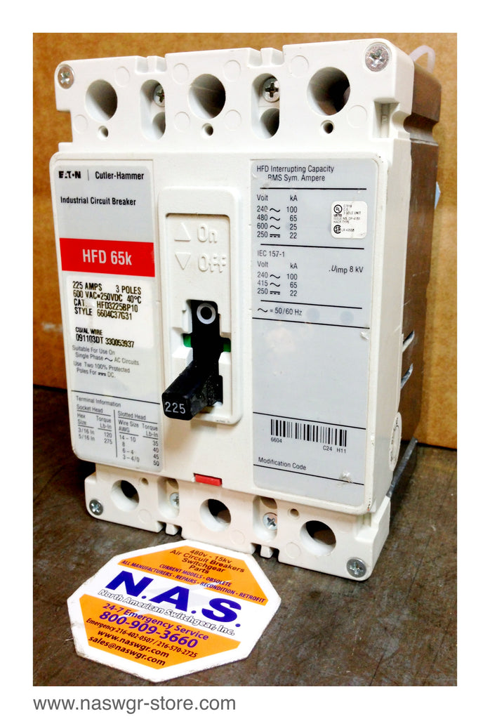 Eaton HFD3225BP10 Molded Case Circuit Breaker - 225 Amp — North ...