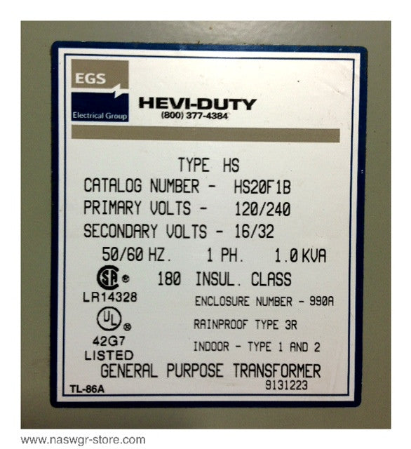 HS20F1B , EGS Electrical Group HS20F1B Hevi Duty General Purpose Trans ...