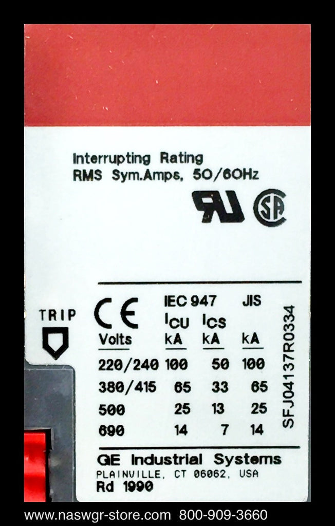 GE Spectra RMS SFLA36AI0250 Circuit Breaker - 250 Amp - Unused — North ...
