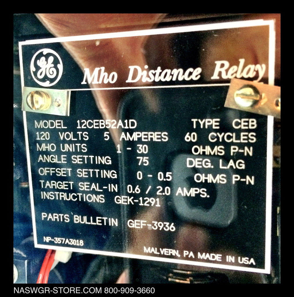 GE 12CEB52A1D Offset MHO Distance Relay - 5 Amp, 120vAC — North ...