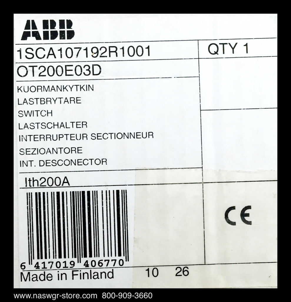 ABB OT 200E03D Switch ~ 200 Amp — North American Switchgear Store
