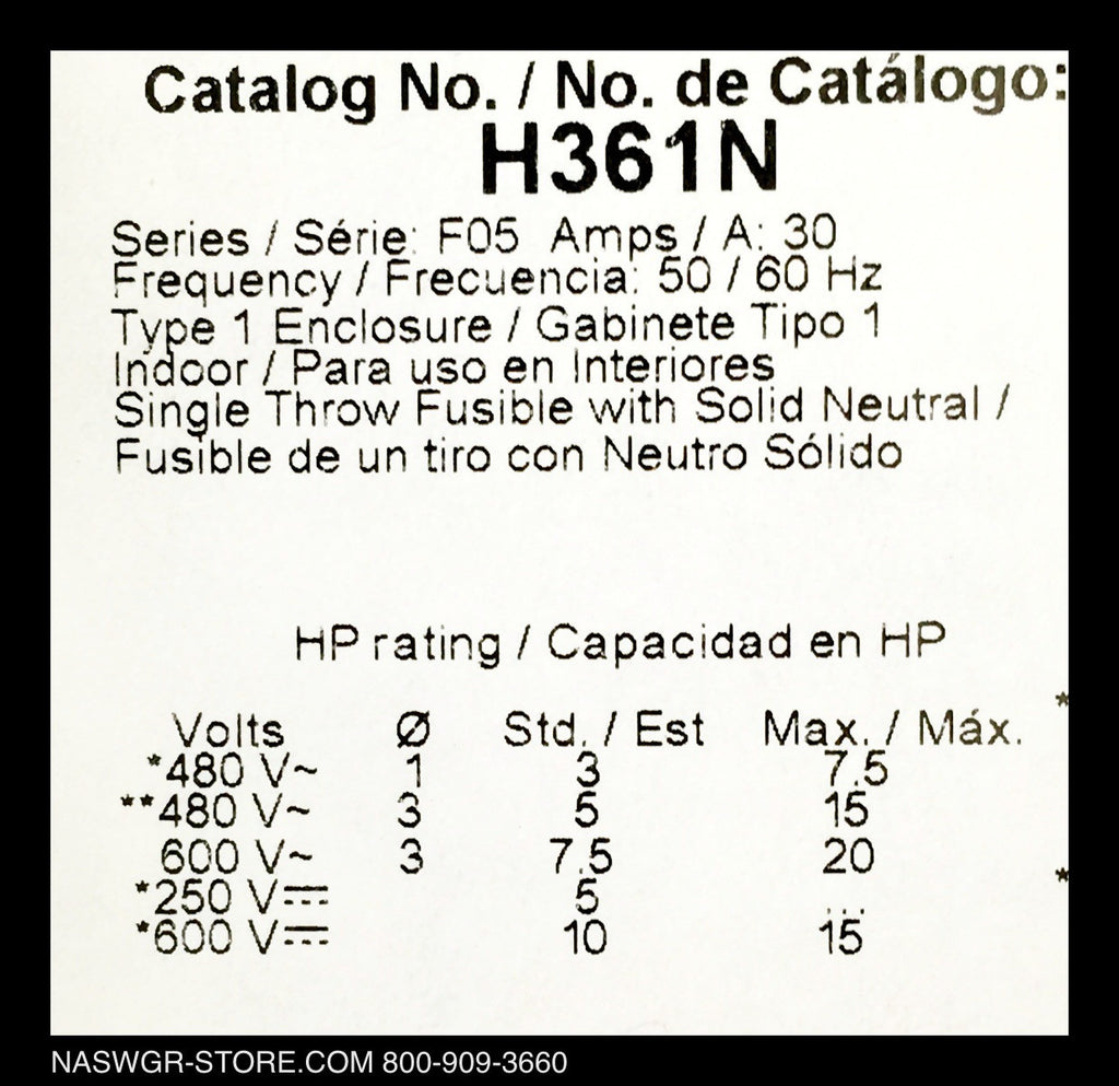 Square D H361N Safety Switch ~ Unused Surplus in Box — North American ...