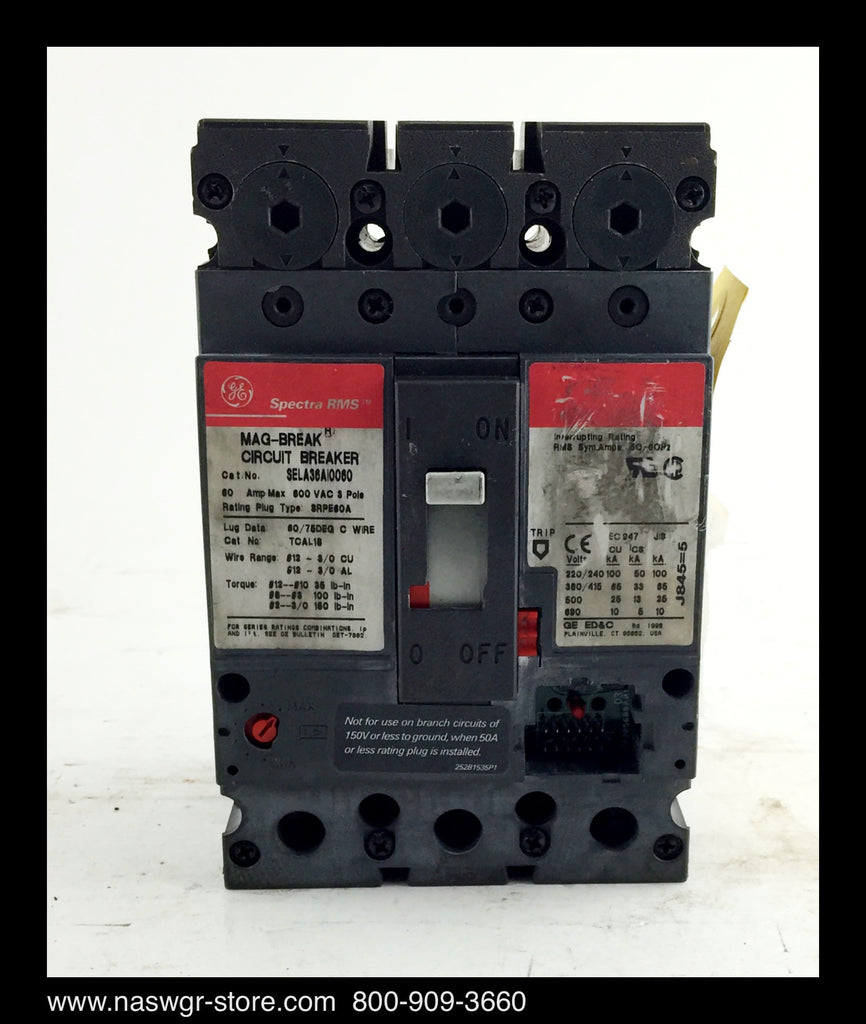 GE Spectra RMS SELA36AI0060 Circuit Breaker - 60 Amp - Unused — North ...