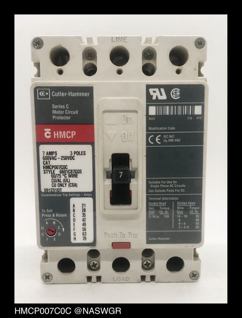Cutler Hammer HMCP007C0C Motor Circuit Protector ~ 7 Amp — North ...