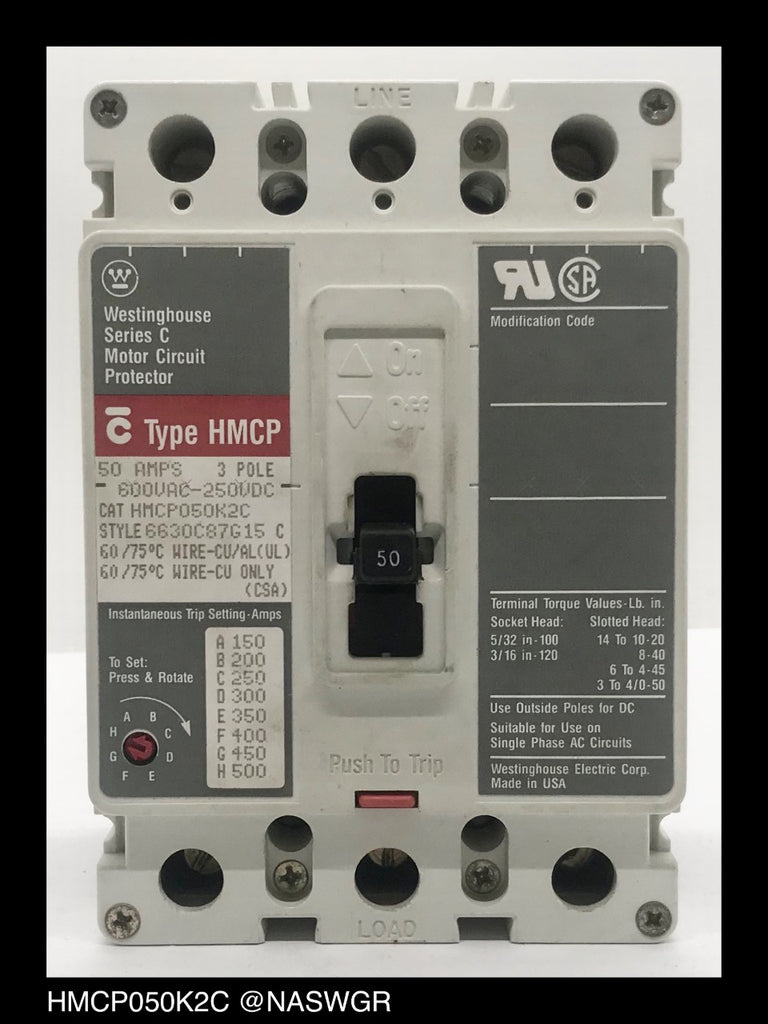 Westinghouse HMCP050K2C Motor Circuit Protector ~ 50 Amp — North ...