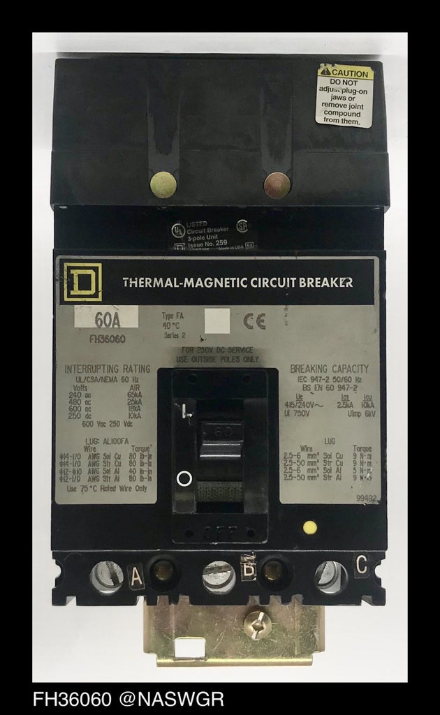 Square D FH36060 Molded Case Circuit Breaker ~ 60 Amp — North American ...
